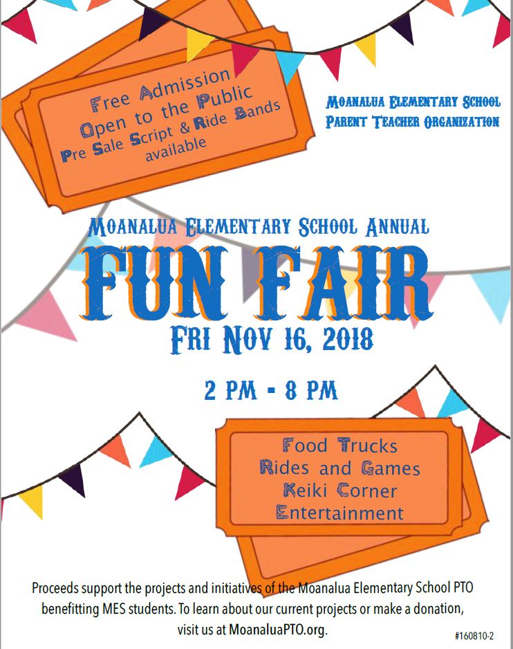 Fun Fair 2018 – Nov 16th – Moanalua Elementary School PTO
