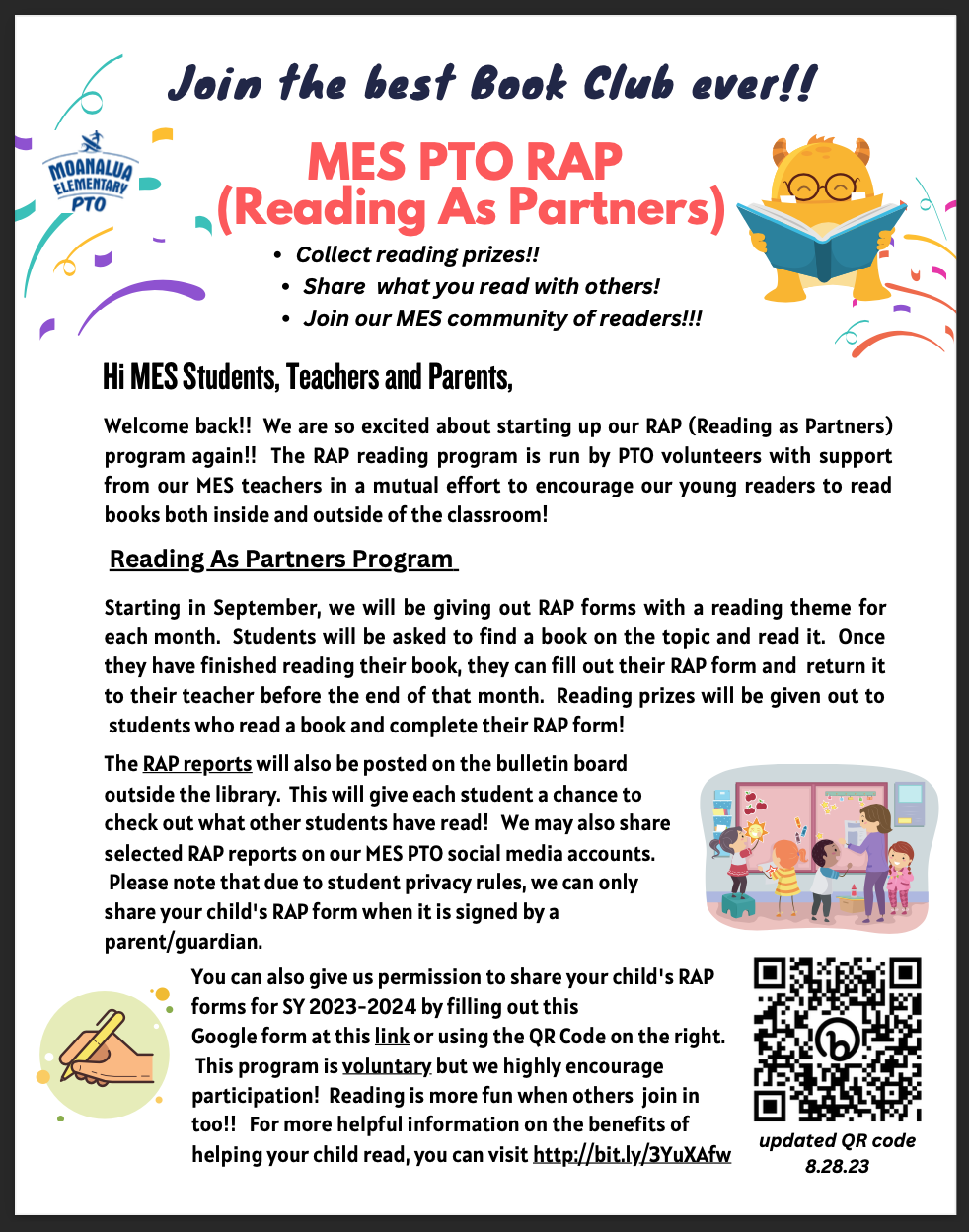 Announcing the return of the MES Reading As Partners (RAP) Program ...