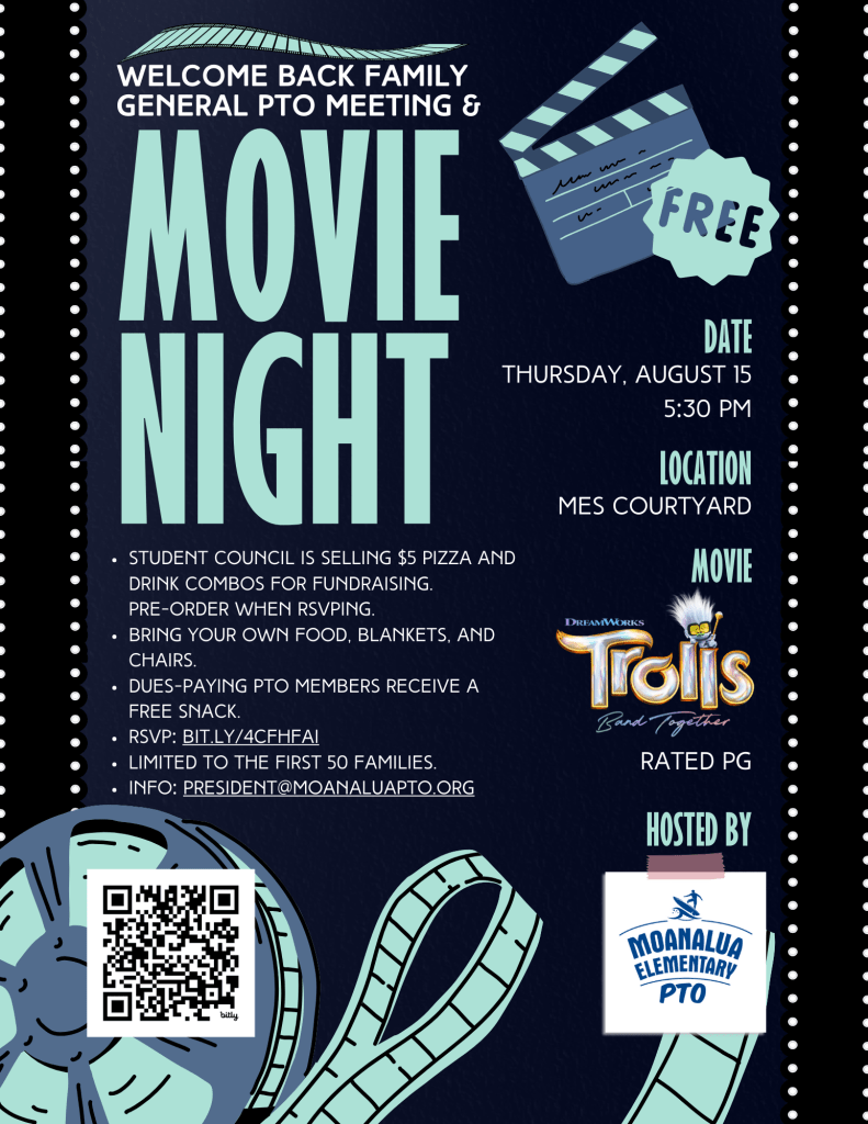 🎉 Welcome Back Family General PTO Meeting & Movie Night 🎬 – Moanalua ...