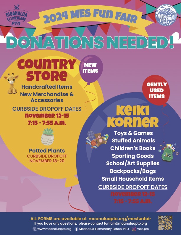 Donations for Fun Fair Store Booths – Moanalua Elementary School PTO