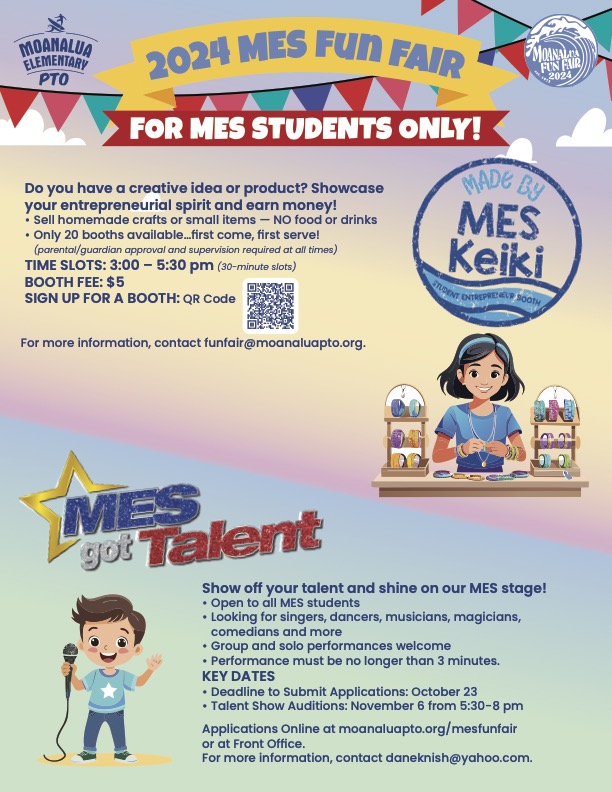 Fun Fair Events for the MES Keiki – Moanalua Elementary School PTO
