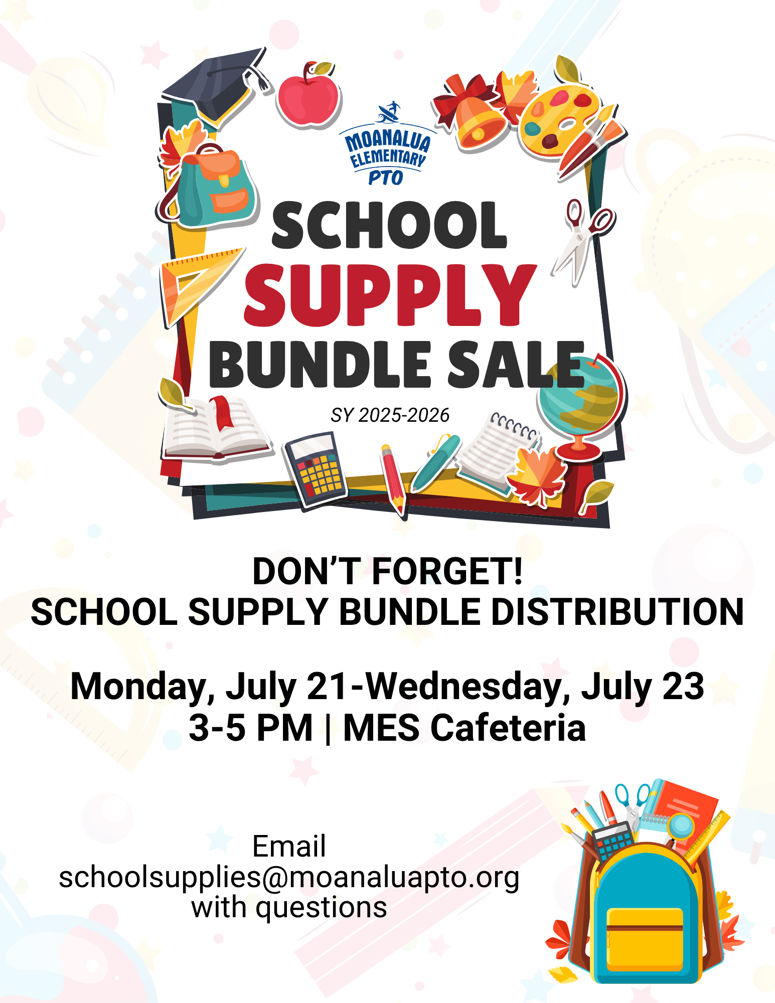 MES School Supply Bundle Pick-Up Reminder – Moanalua Elementary School PTO